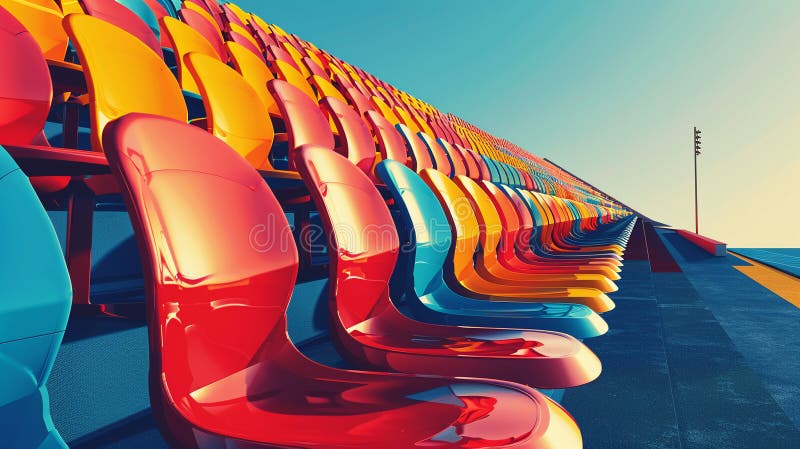 An Artistic View of Brightly Colored Stadium Seats Lined Up in Rows ...