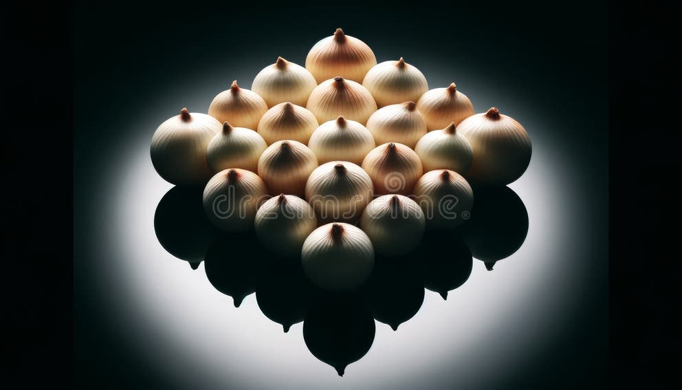 Artistic View of Onions Arranged in a Pattern on a Smooth, Reflective ...