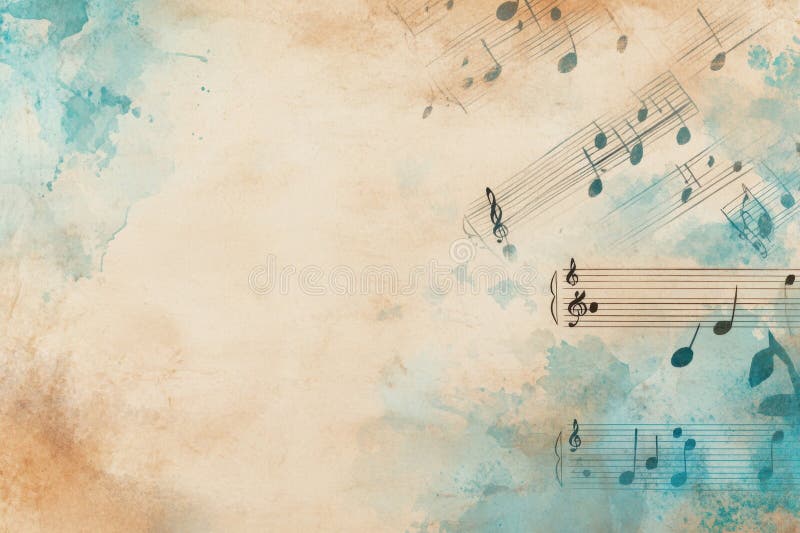 Artistic and Vintage Music Backdrop Featuring Notes and Watercolor ...