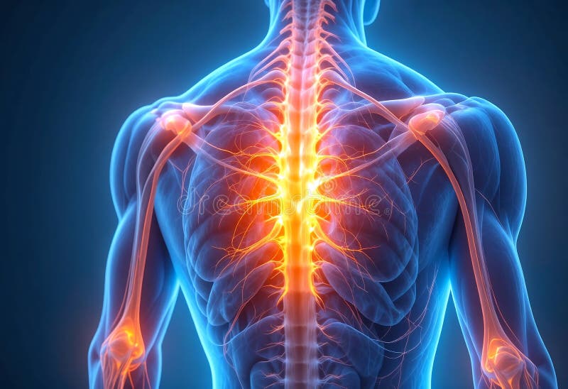 Abstract Illustration of a Human Back Highlighting Nerve Pain ...