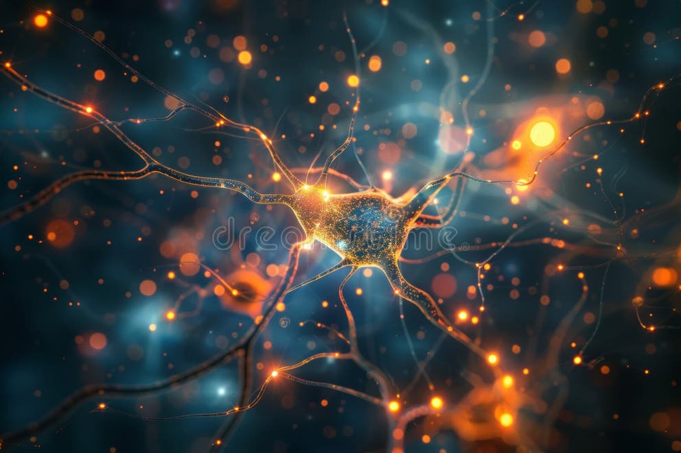 Artistic Visualization of Glowing Neurons in Motion, Representing ...