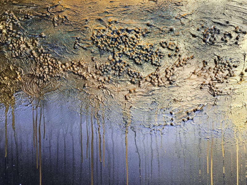 Artistic Wall with Gold Plating and Texture of Creative Putty. Stock ...