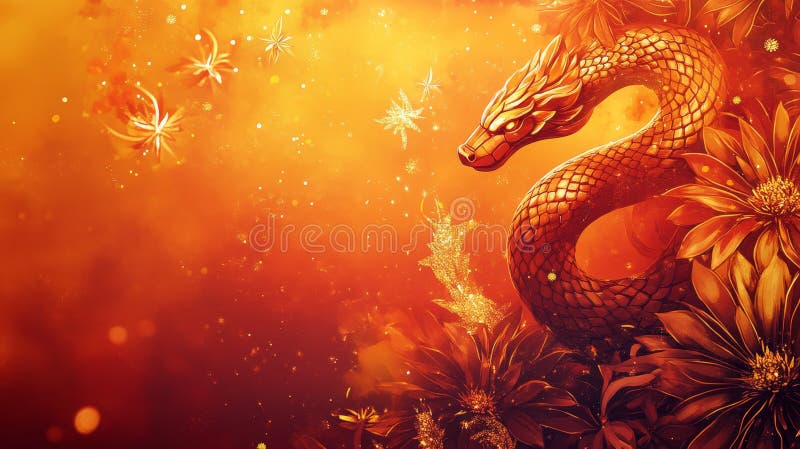 Artistic Wallpaper Composition with Bold Snake and Floral Elements ...