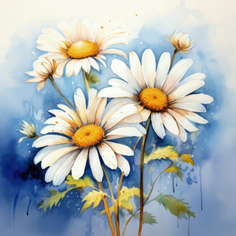 Artistic Watercolor Daisies with Vibrant Colors and Fluid Texture ...