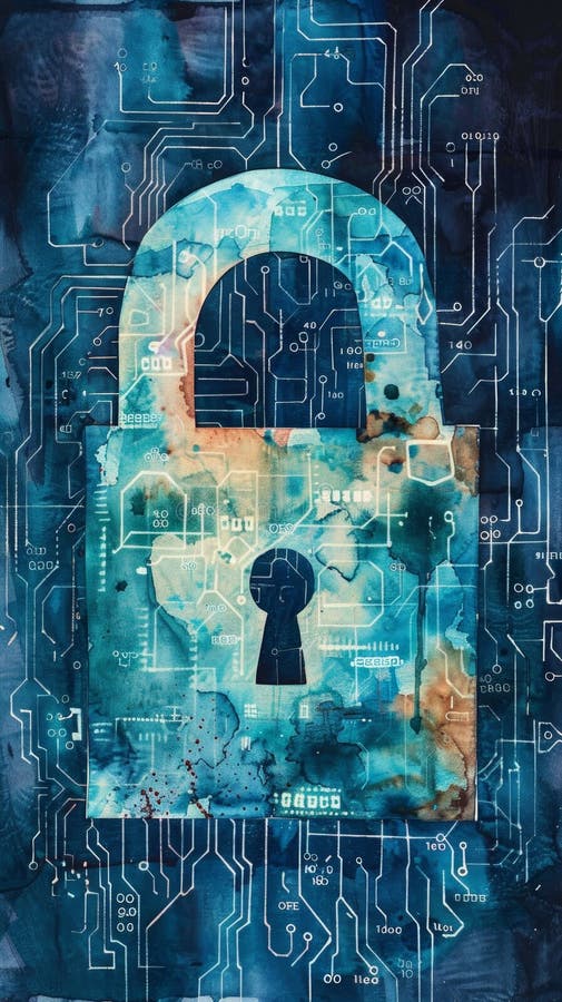Artistic Watercolor Depiction of Digital Security. Stock Illustration ...