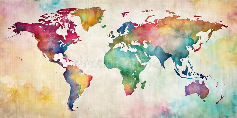 Artistic Watercolor World Map a Colorful Global Perspective. Generative ...