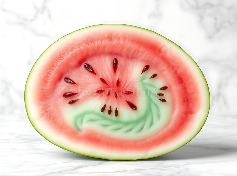 Artistic Watermelon Slice with Swirl Design on Marble Ai Generated ...