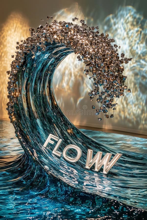 Artistic Wave Sculpture with Sparkling Elements, Symbolizing Fluidity ...