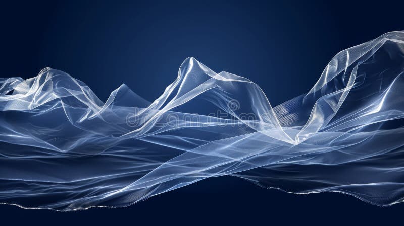 Artistic Waves of Translucent Material on a Deep Blue Background Stock ...