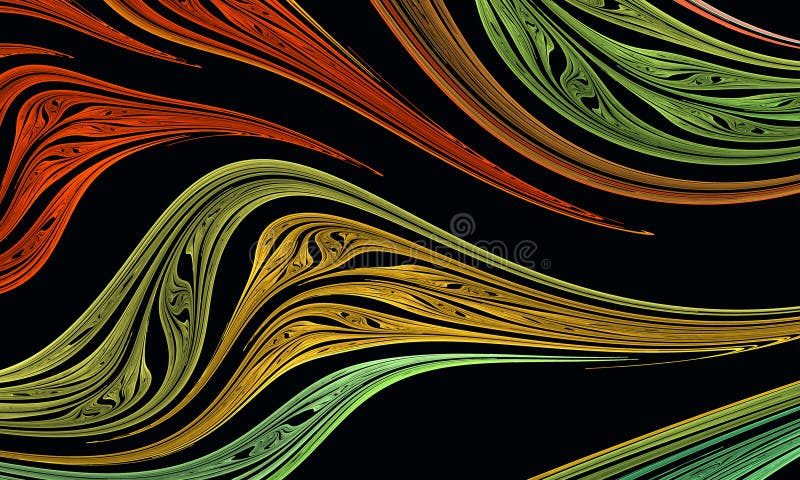 Artistic Wavy Elements of Distorted Leaves on Black Background. Stock ...