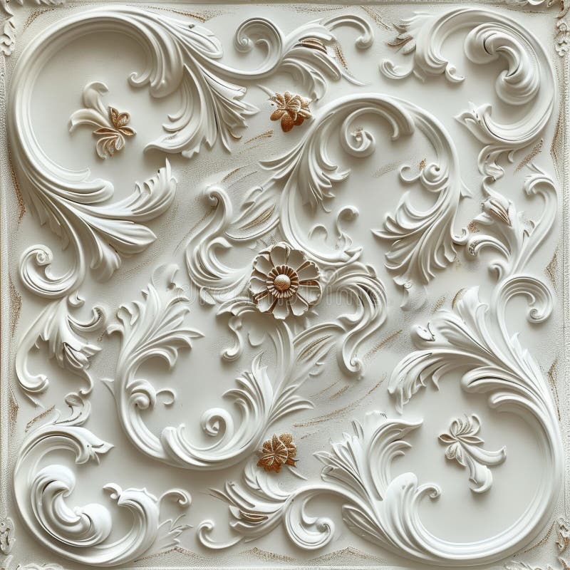 Artistic White Decorative 3D Wall Pattern Featuring Elaborate Swirls ...