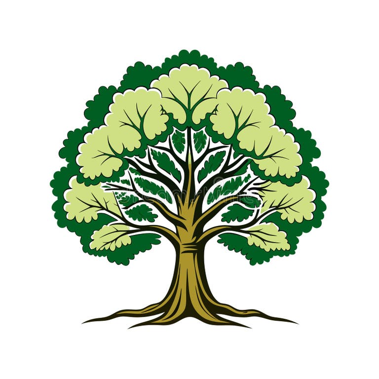 Artistic White Oak Tree Design Stock Illustration - Illustration of ...