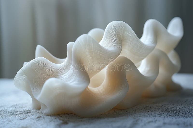 Abstract White Wavy 3D Printed Sculpture on a Neutral Background Stock ...