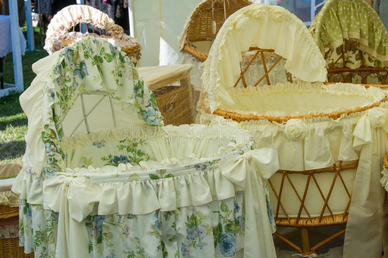 Artistic Wickerwork Willow. Design Decoration,. Crib for Baby Stock ...