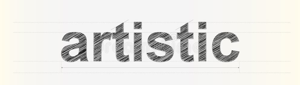 Artistic Word with Expressive Sketch Typography and Precise Measurement Lines for Creative ...
