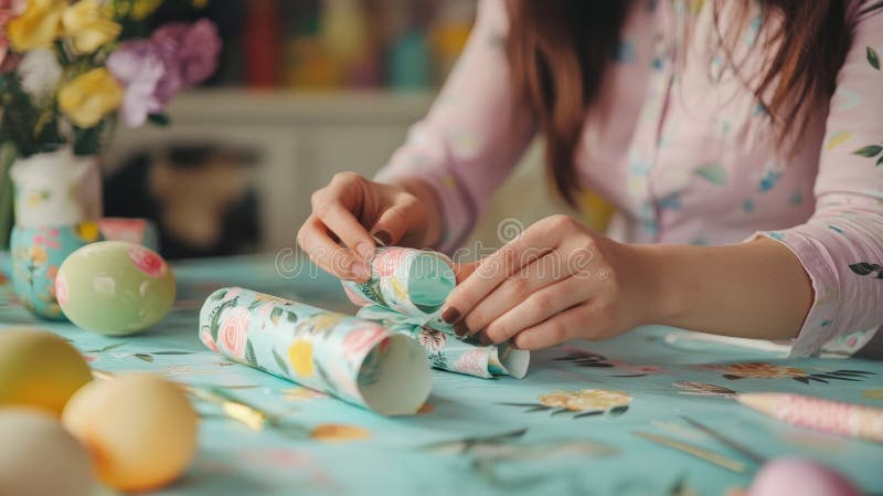 Artistic Workshop Unrecognizable Hands Crafting Unique Easter Gifts with Creative Flair Stock ...