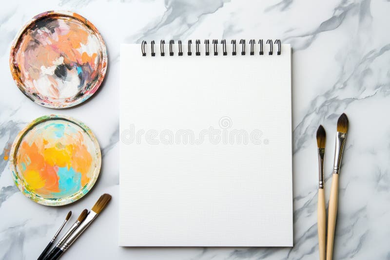 Artistic Workspace Featuring Paintbrushes, Color Palettes Scattered ...