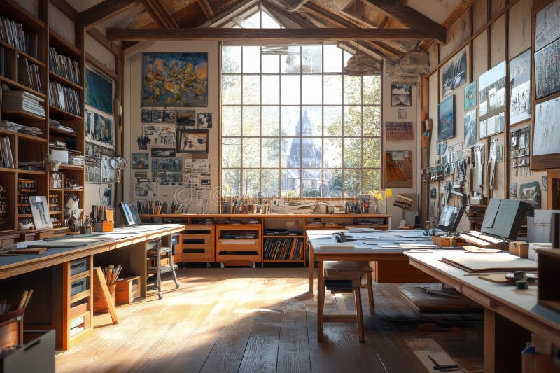 Artistic Workspace Setup Creative Studio Interior Design Bright ...