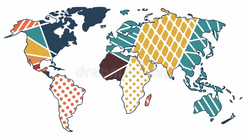 Artistic World Map with Abstract Patterns, Global Connectivity, Vector ...
