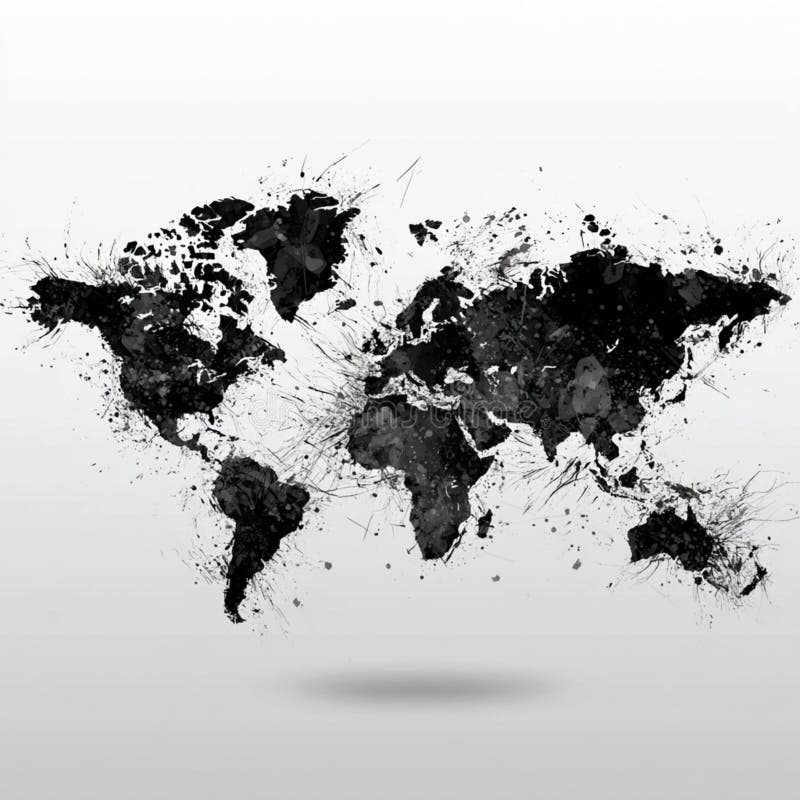 Artistic World Map Illustration with Paint Splatter Effect Design Stock ...