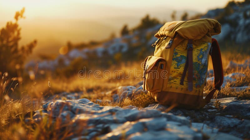 An Artistic Yellow Backpack with Abstract Patterns, Lying beside a ...