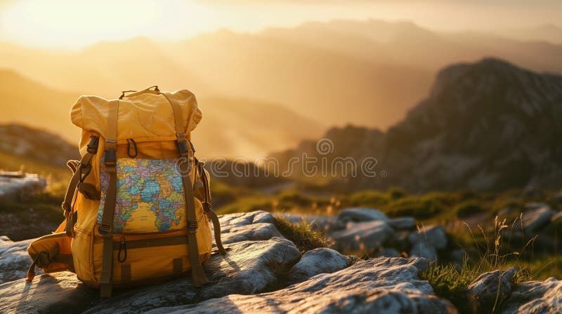 An Artistic Yellow Backpack with Abstract Patterns, Lying beside a ...