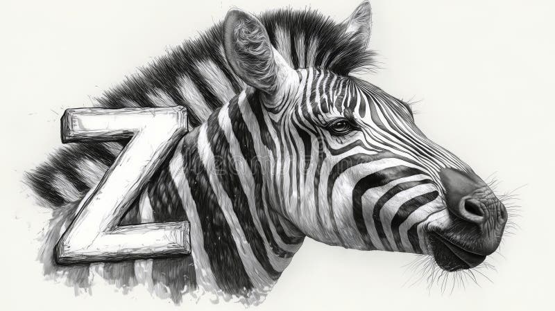 Artistic Zebra Head with Letter Z in Striking Monochrome Style Stock ...
