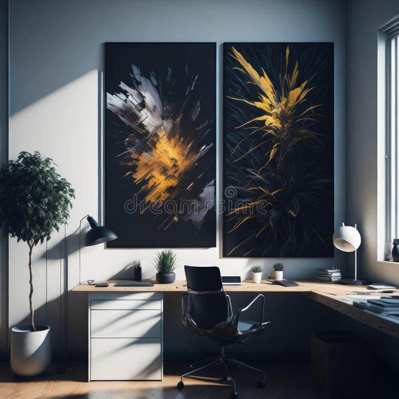 Modern Art Artistical Workspace Office Building Interior Dark Colors