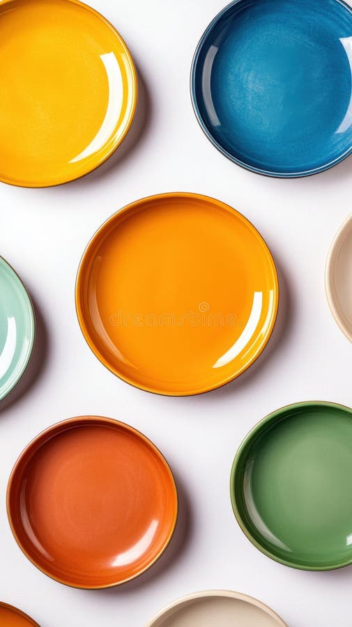 Artistically Arranged Colorful Plates for Vibrant Table Settings Stock ...