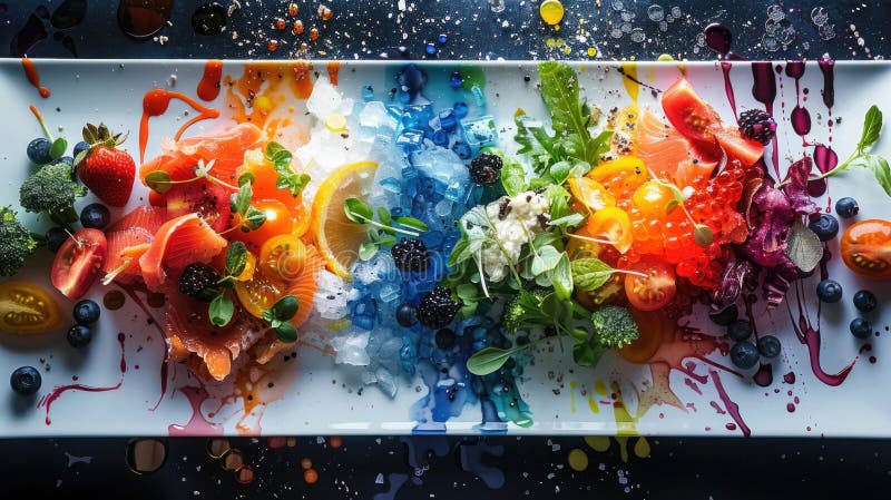 An Artistically Presented Meal on a Table that Changes Its Color Based ...