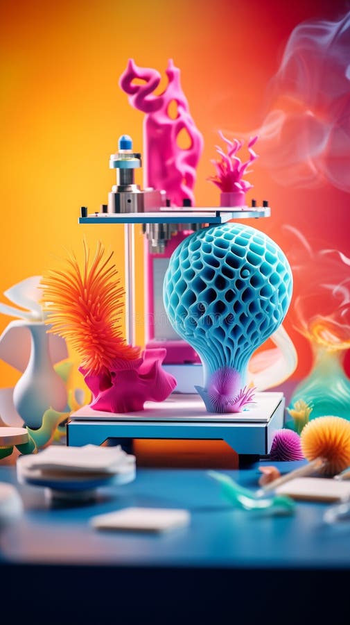 Artistic Image of 3D Printing Process Against a Colorful Backdrop Stock ...