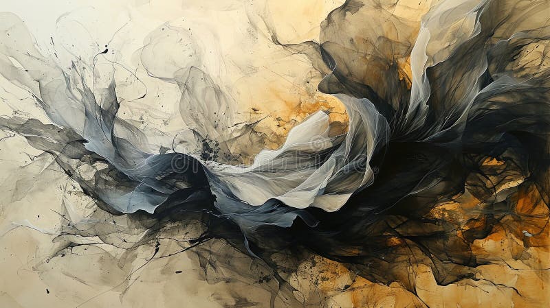 Artistry of Brush Stroke Flutter Grey and Light Yellow Colors Liquid ...