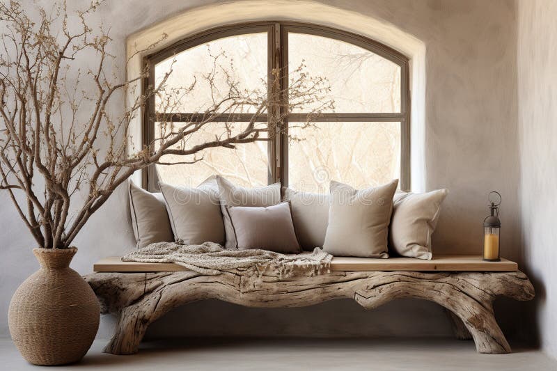 The Artistry of a Tree Trunk Bench with Patina. Generative by Ai Stock ...