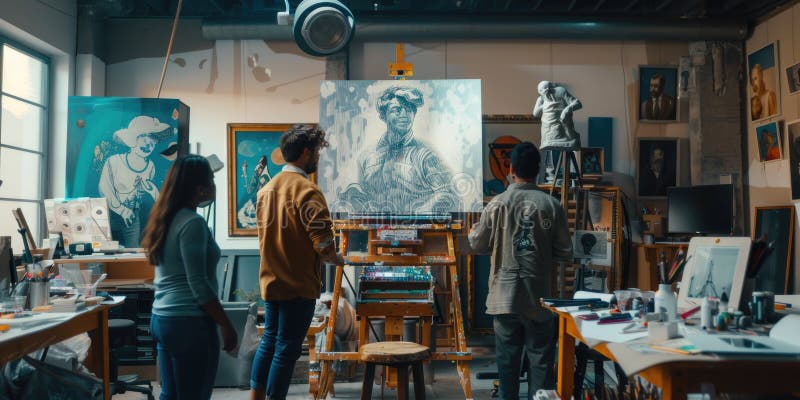 Artists Collaborating with AI Muse in Creative Studio AIG60 Stock Image ...