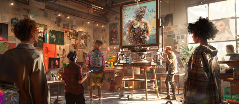 Artists Collaborating with AI Muse in Creative Studio AIG60 Stock ...