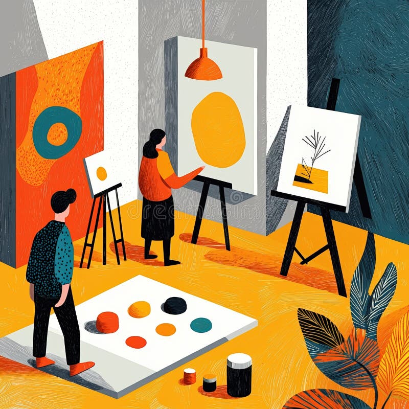 Artists Creating Colorful Artwork Together Stock Illustration ...