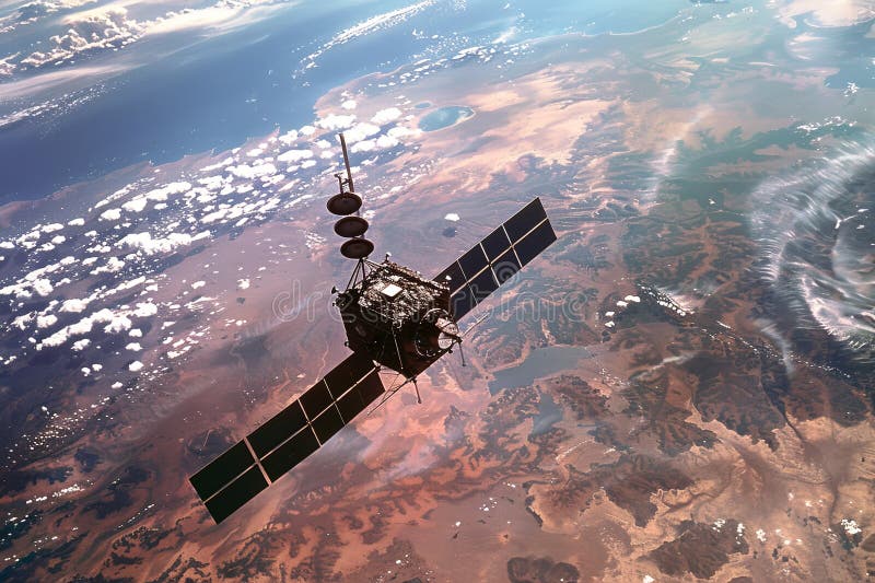 An Artists Depiction of a Satellite Orbiting in Space, Capturing Images ...