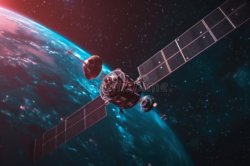 An Artists Rendering Depicting a Satellite in Outer Space, Floating ...