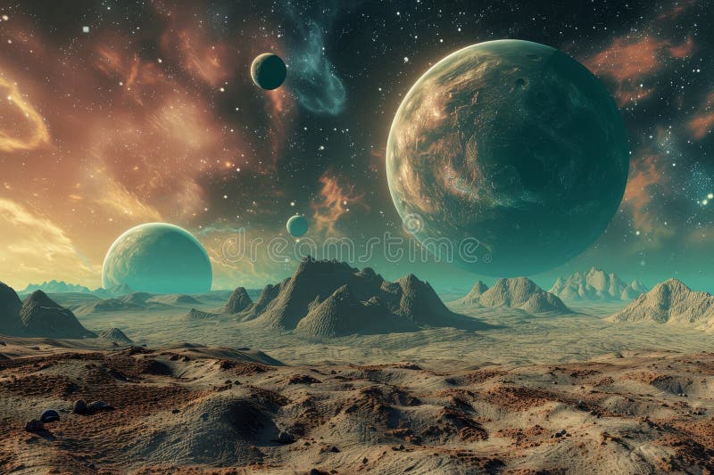 Artists Rendition of Alien Planets with Several Moons Visible in the ...