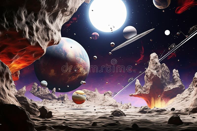 Artists Rendering of a Space Scene with Planets and Stars Stock Photo ...