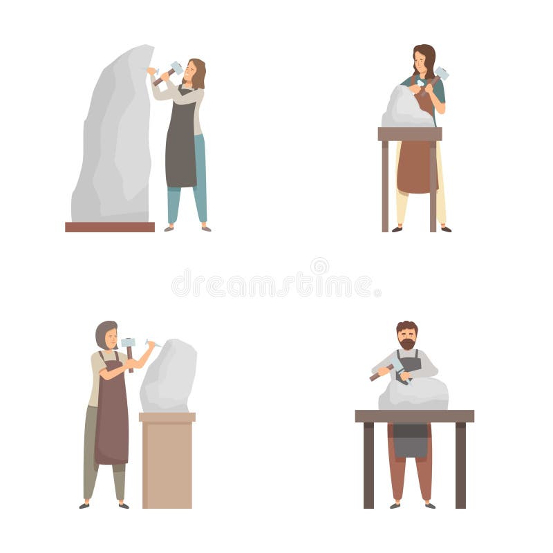 Artists and Sculptors at Work Collection Stock Vector - Illustration of ...