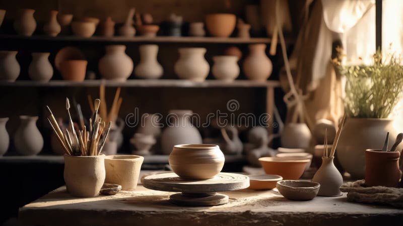 Crafting Pottery in a Rustic Studio Filled with Handmade Clay Creations ...