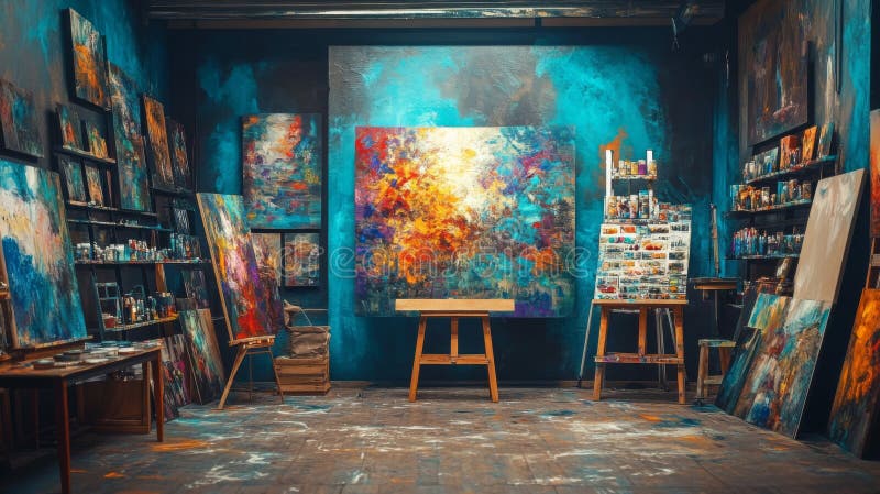 Artists Studio Filled with Colorful Abstract Paintings Stock ...