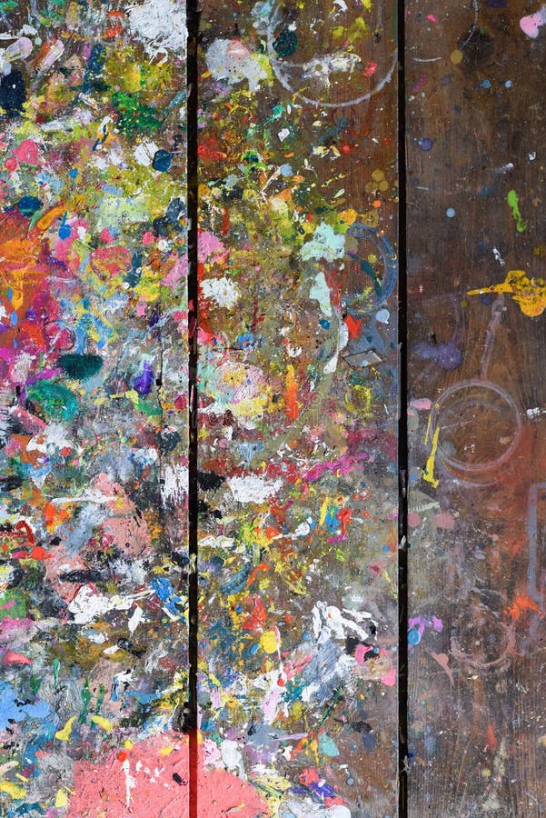 Artists Workshop or Studio Bench Covered with Splattered Paint Built Up ...