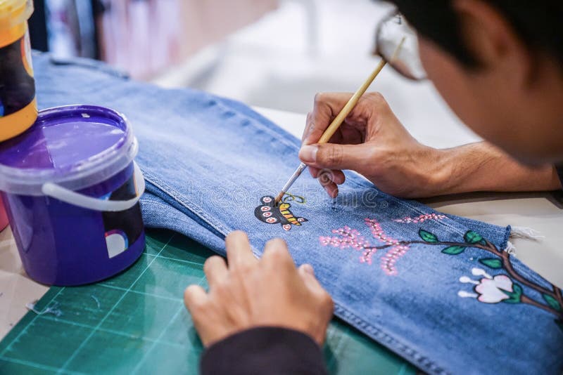 Arts and Decoration Blue Jean by Paint, Pull Thread Stock Image - Image ...
