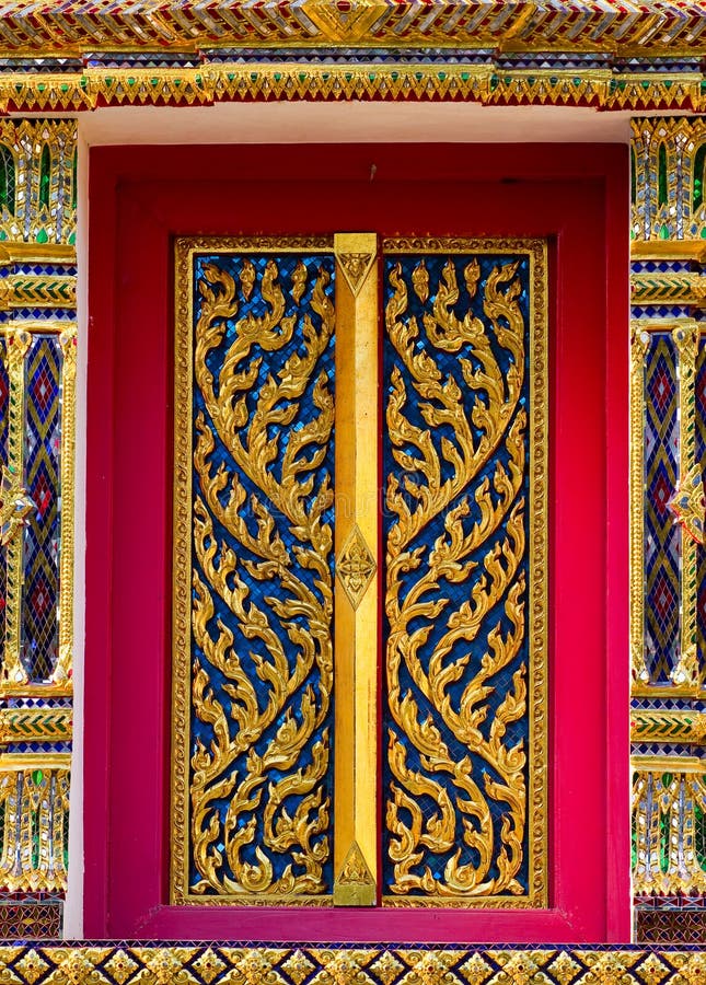Arts Temple Doors Carved Patterns. Stock Image - Image of floral, decor ...