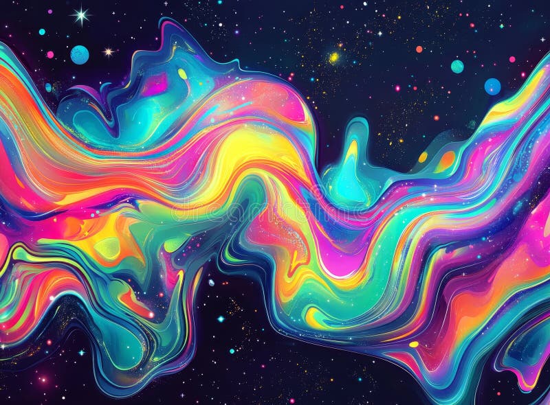 The Artwork is an Abstract Acrylic Representation of a Trippy Iridescent Rainbow Galaxy with a ...