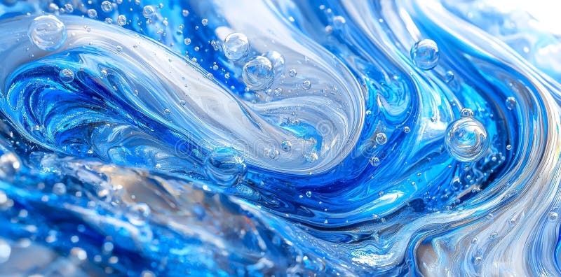 Artwork of Abstract Blue and Silver Swirls with Metallic Spheres ...