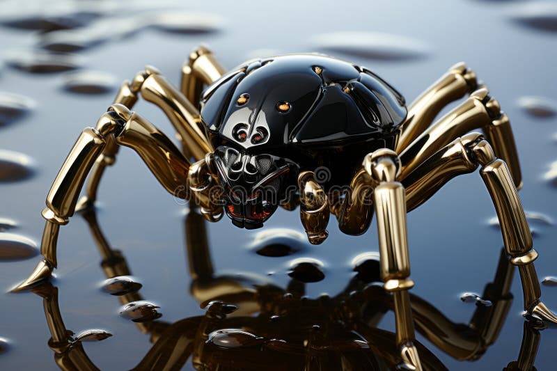 Artwork of a Black Spider, Made of Liquid Metal. Stock Illustration ...