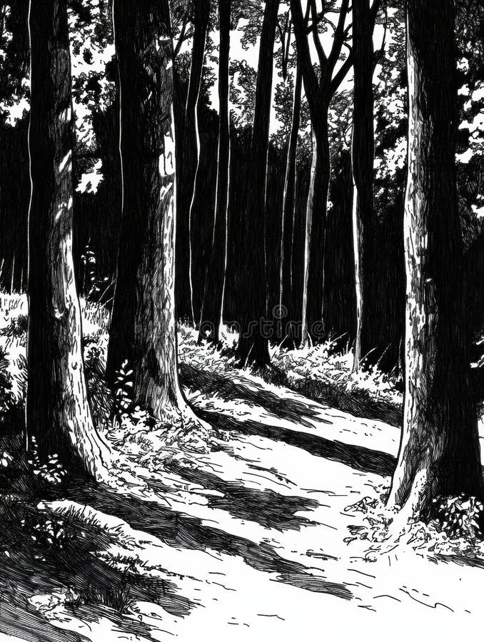 The Artwork Captures a Dense Forest with Intricate Tree Details ...